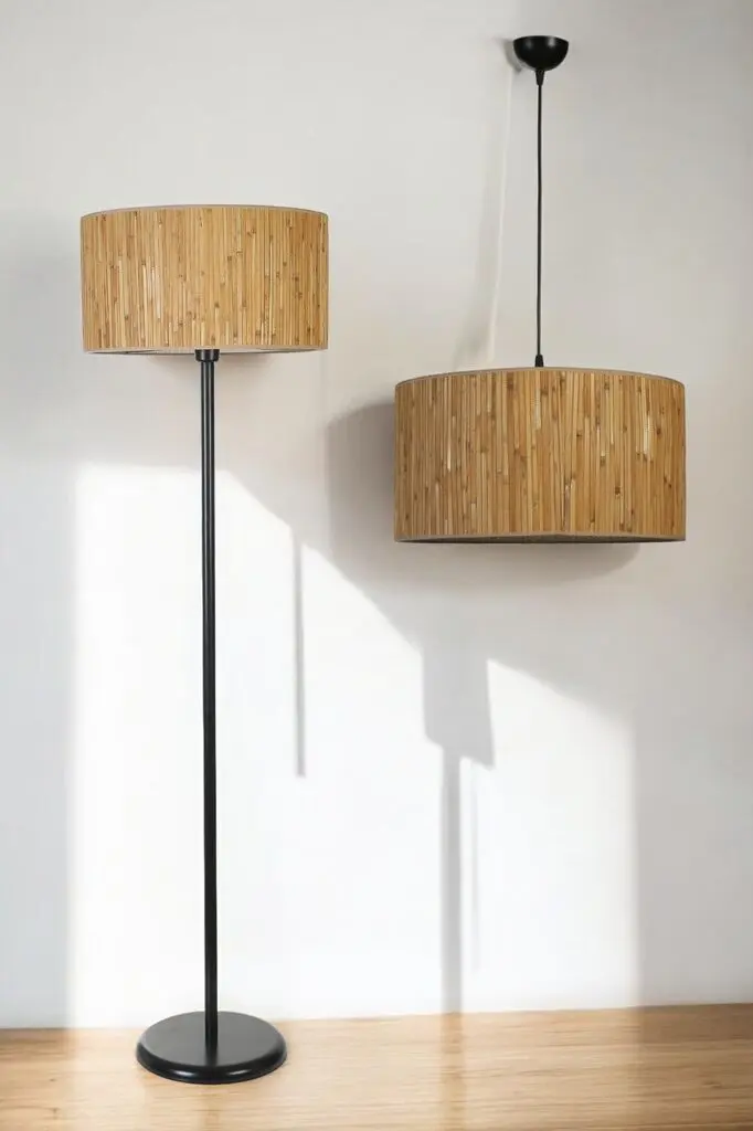 Opviq Set luster i podna lampa Bambu 07, Bež