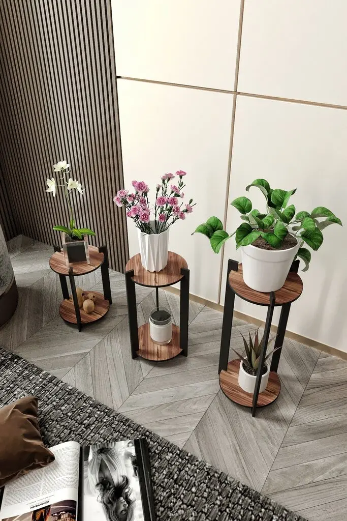 Hanah Home Set stalaka za biljke, 3 komada, Braon-crni