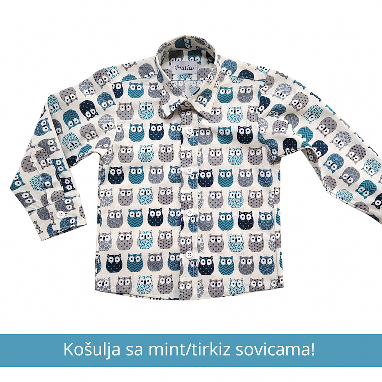 Košulja sa mint/tirkiz sovicama