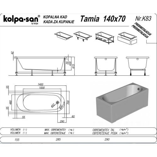 Kolpa San OBLOGE S POSTOLJEM - TAMIA 140x70, TAMIA/S 140x70 572970