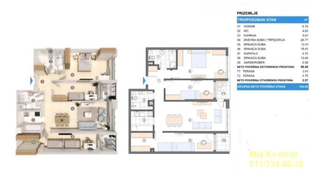 Troiposoban stan na prodaju, 104m2, 270.400€