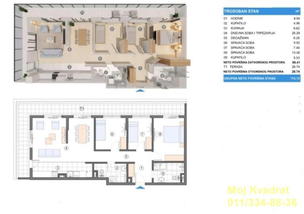 Trosoban stan na prodaju, 115m2, 327.750€