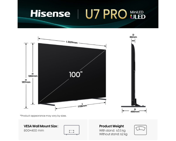 HISENSE 100 inča 100U7Q PRO Mini-LED 4K UHD Smart TV (TVZ02833)