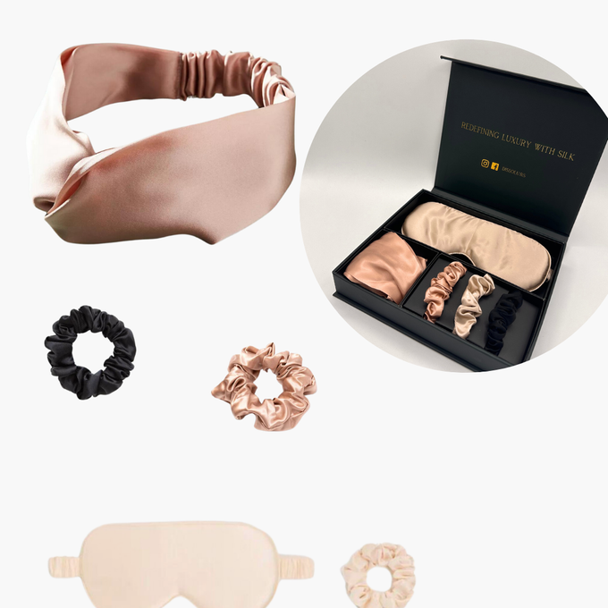 100% Svileni Poklon Set Champagne / Caramel