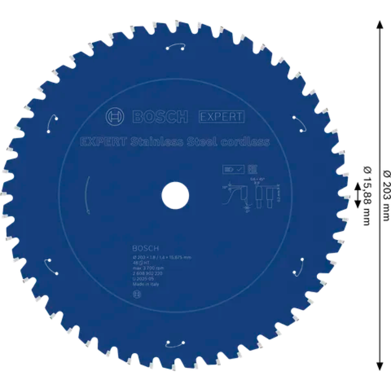 Bosch – EXPERT List kružne testere za nerđajući čelik 203×15.88×1.8/1.4x48T – 2608902220