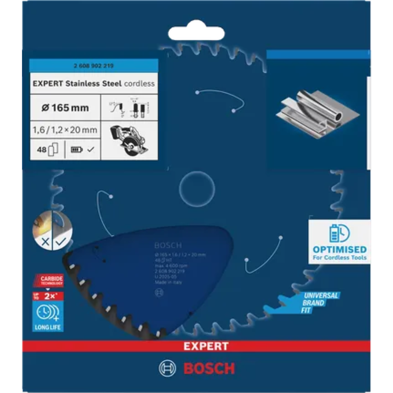Bosch – EXPERT List kružne testere za nerđajući čelik za akumulatorske alate 165x20x1.6/1.2x48T – 2608902219