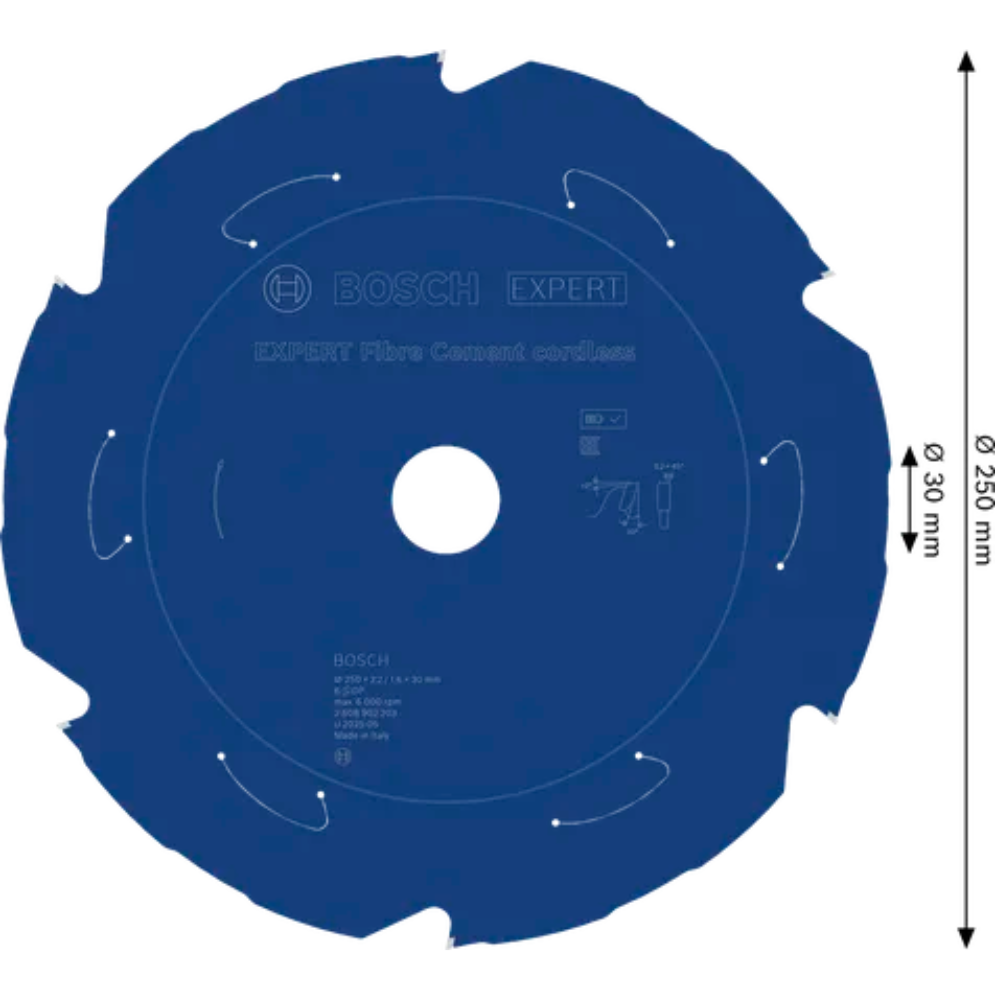 Bosch – EXPERT List kružne testere za vlaknasti cement za akumulatorske alate 250x30x2,2/1,6x6T – 2608902203
