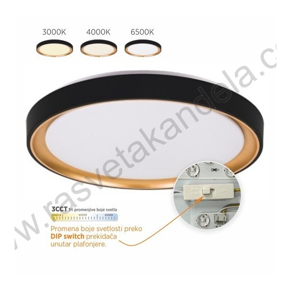 LED plafonjera M205460-CCT fi50cm 36W 3000/4000/6500K crno-zlatna