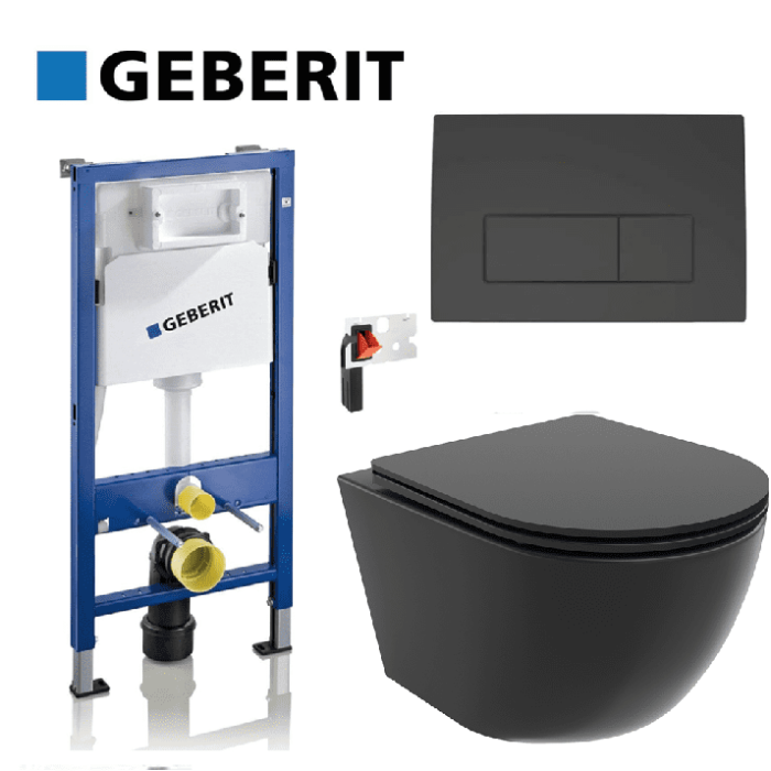 Komplet set GEBERIT vodokotlić + Delta50 crna tipka + ARES Black WC šolja i daska