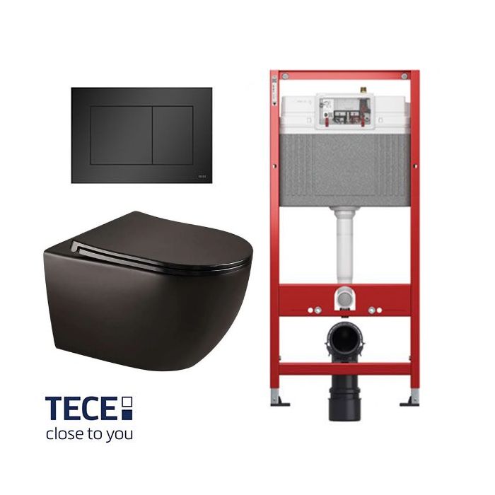 Komplet set TECE vodokotlić + crna tipka + ARES Black WC šolja i daska