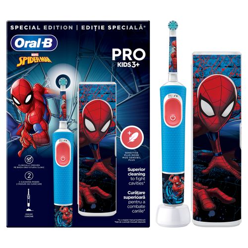 Oral-B Pro Kids SpiderMan, Električna četkica za zube sa kutijom, za uzrast od 3+ godina