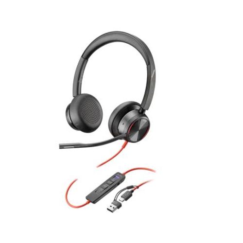HP Poly 8X225AA Blackwire 8225 Stereo Microsoft Teams Certified USB-C Headset +USB-C/A Adapter, Black, 2yw