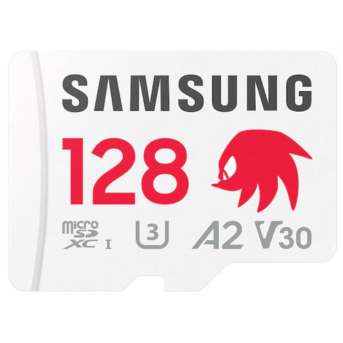 Samsung MB-MD128SA/LC1 MicroSD 128GB, PRO Plus Sonic the Hedgehog, SDXC, UHS-I U3 V30 A2, Read up to 180MB/s, Write up to 130 MB/s, for 4K and FullHD video recording, w/SD adapter