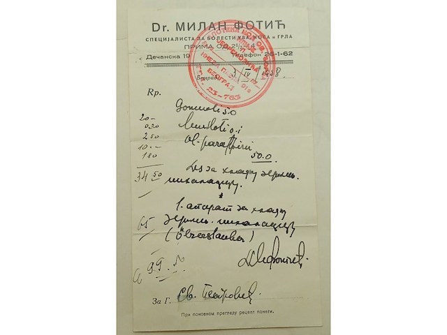 Kraljevina-Dr.Milan Fotić-recept-1938.