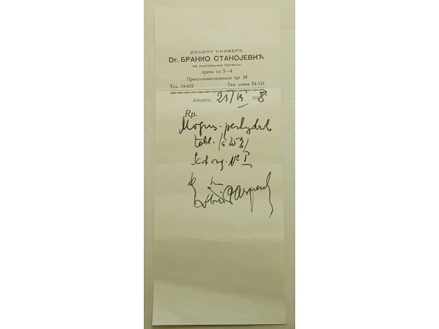 Kraljevina-Docent Univ.Dr.Branko Stanojević-recept-1938