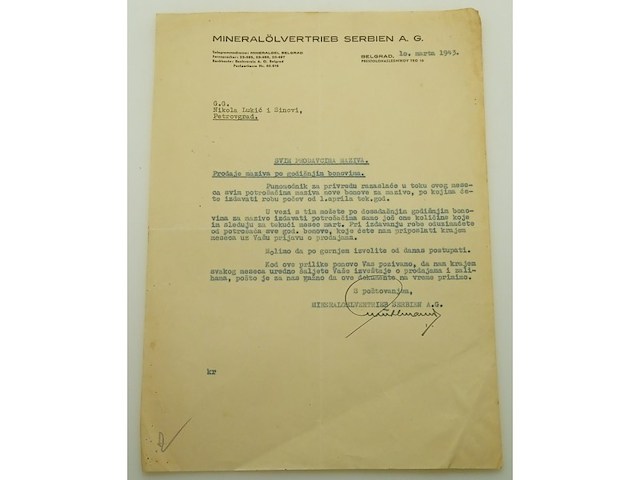 Okupacija Srbije-Mineralolvertrieb-Bonovi za maziva1943