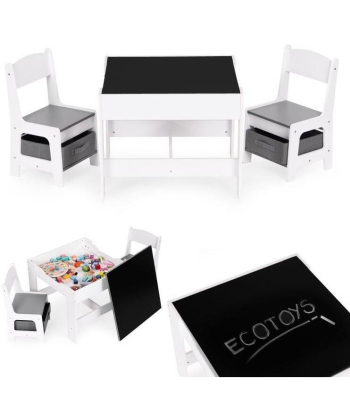 ECOTOYS dečiji set sto i 2 stolice sa tablom za pisanje White