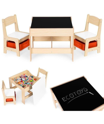 ECOTOYS dečiji set sto i 2 stolice sa tablom za pisanje Wood