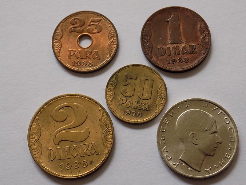 Kraljevina Lot Dinara, 0,25,0,50,1,2 i 10 Dinara 1938