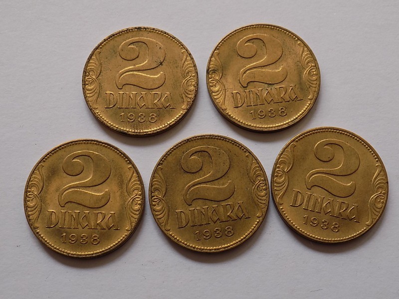 Kraljevina Jugoslavija 5 x 2 Dinara 1938
