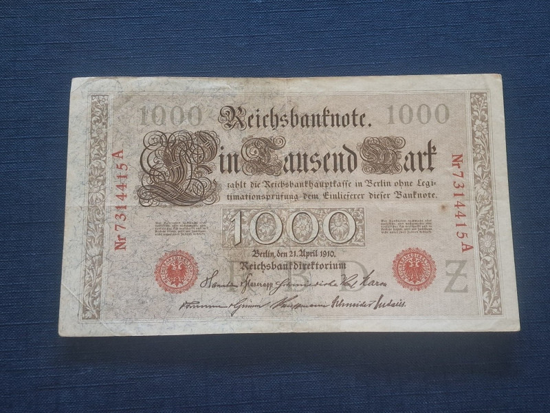 Nemački Rajh 1000 Maraka 1910 Crveni Pečat