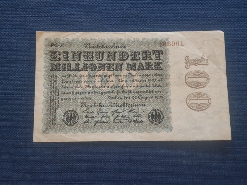 Nemački Rajh 100 Miliona Maraka 1923 Serija 0 R