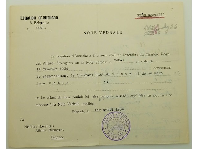 Poslanstvo Austrije u Kralj.Jug.-Nota Verbale-1936.