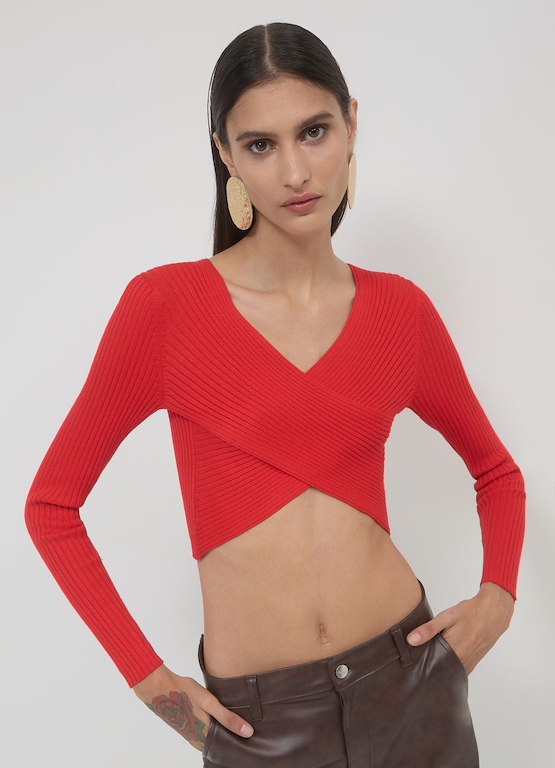 CROSS-OVER RIBBED KNIT CRVENA