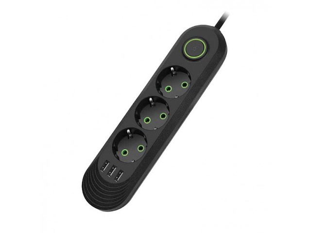 Produžni kabl 2m Sa 3 Šuko i 3 USB-A utičnice NV371U-2/BK