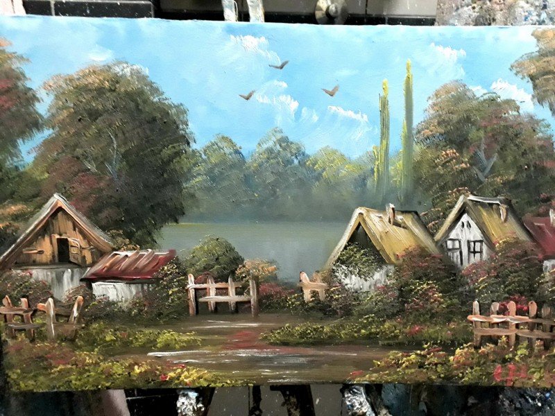 selo kraj morave 70x50 cm ulje na platnu