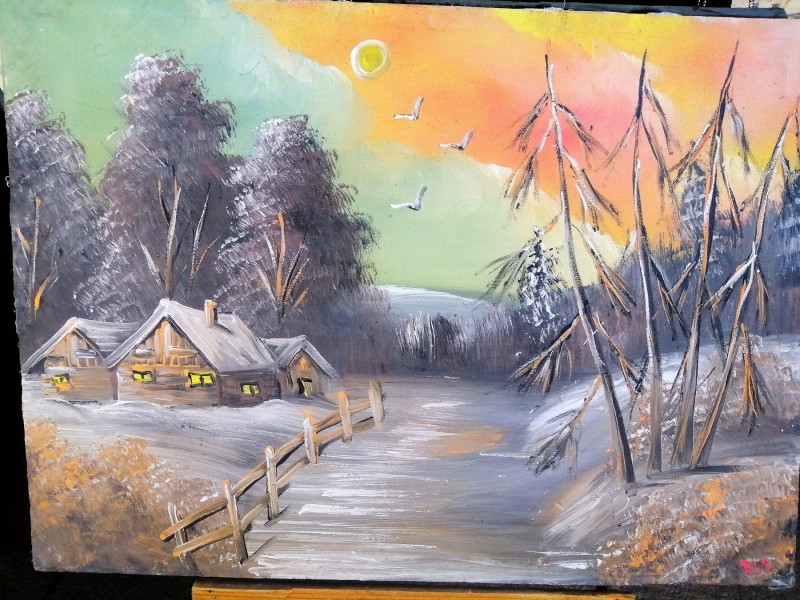 Zavejano selo 70x50cm ulje na platnu