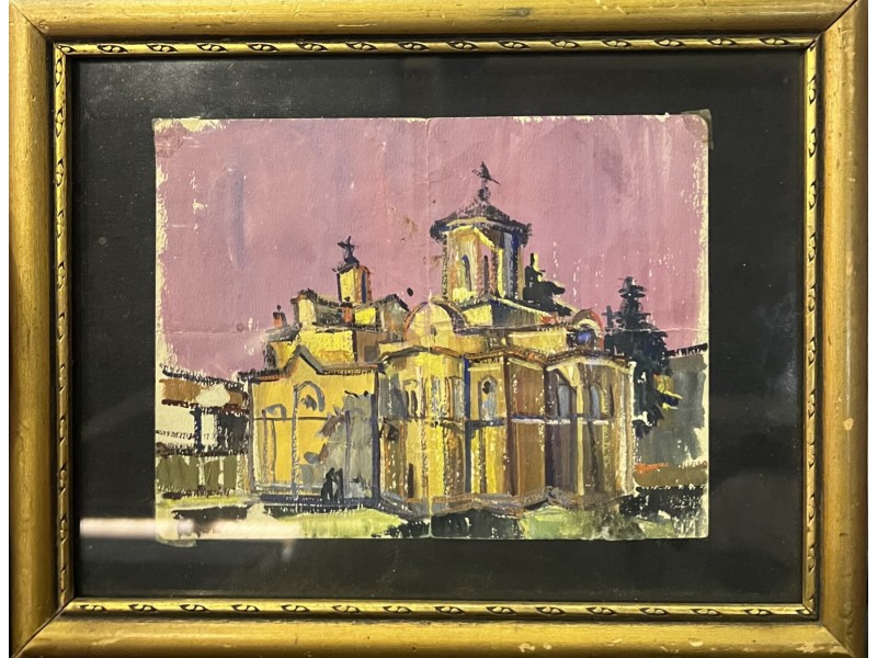 Milorad Ċirić Manastir Gračanica Tempera na Papiru