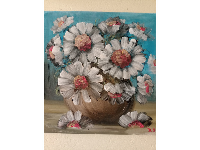 Bele rade u vazi 70x50cm ulje na platnu