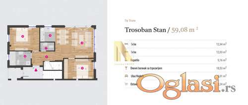 Trosoban stan u izgradnji - TELEP - exkluzivan kompleks vila pored Dunava