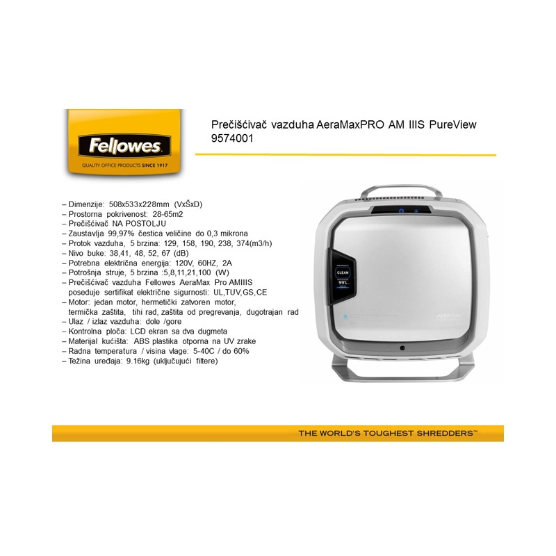 PROČIŠĆIVAČ VAZDUHA AERAMAXPRO AM IIIS PUREVIEW FELLOWES 9574001