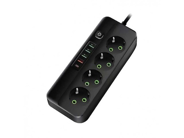 Produžni kabl sa 4 mesta 2m sa USB-A i USB-C utičnicama NV492U-2/BK