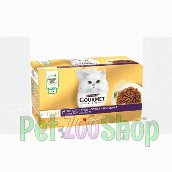 GOURMET Gold Succulent Delights mokra hrana za mačke sa govedinom i piletinom 4x85g