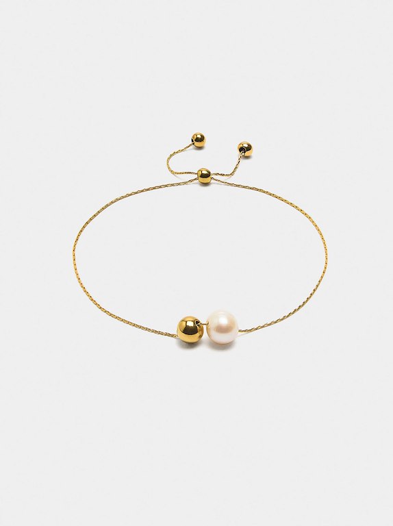 ADJUSTABLE BRACELET WITH FRESHWATER PEARL - STAINLESS STEEL