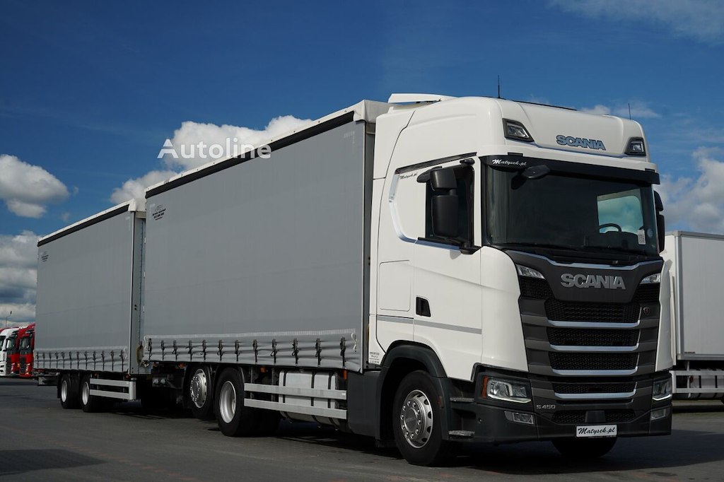 Scania S 450 / ZESTAW TANDEM / 120 M3  / PO KONTRAKCIE SERWISOWYM  kamion sa klizna zavesa cerada + prikolica sa kliznom ceradom