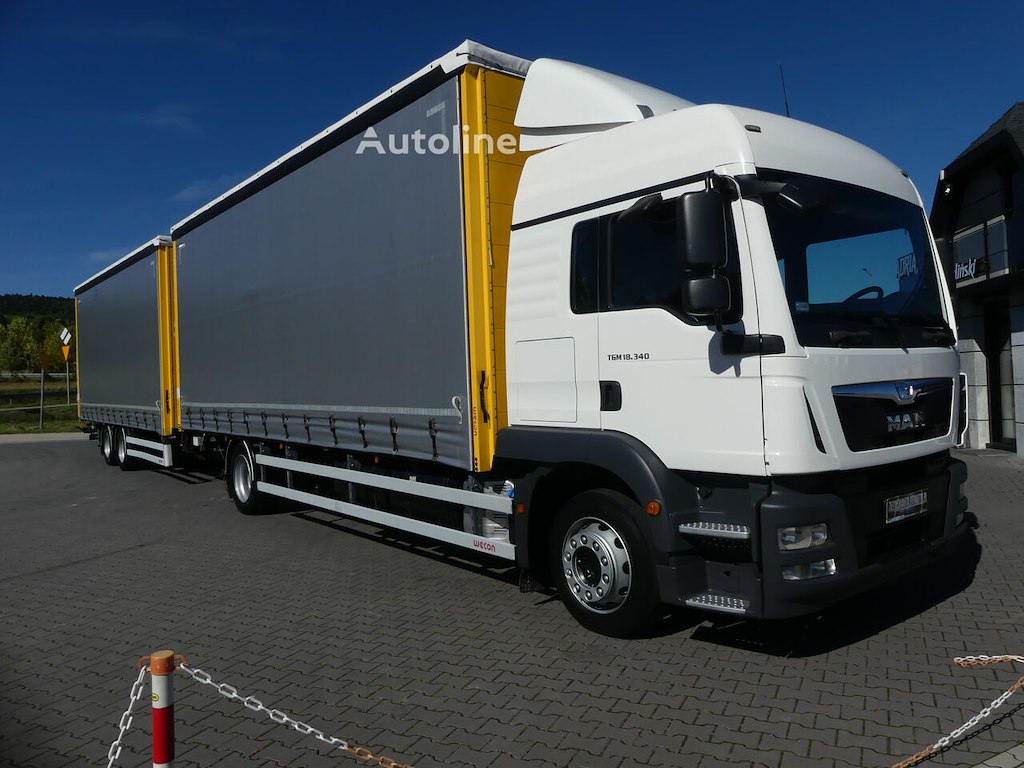 MAN TGM 18.340 / FIRANKA + WINDA / ZESTAW 38 EURO PALET / kamion s ceradom