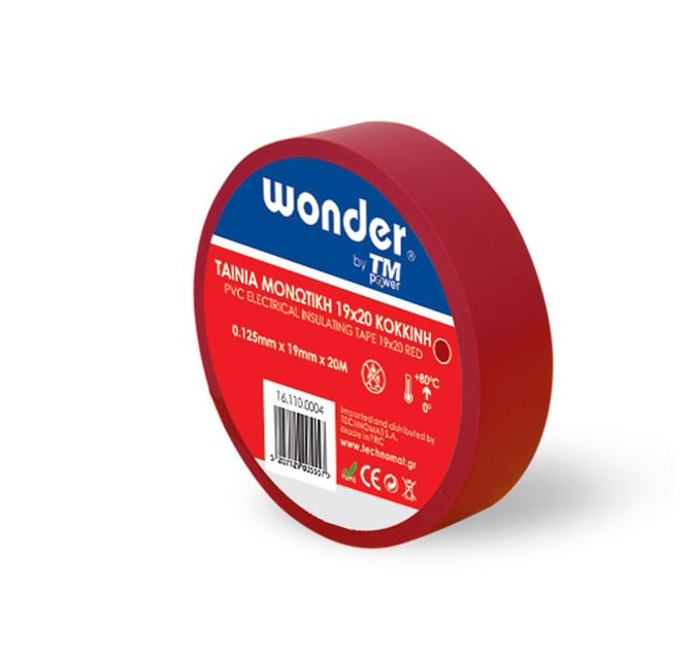 Traka izolir crvena WONDER 0,125x19 mm 20 m