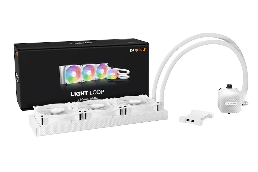 be quiet! LIGHT LOOP, 360mm White [LGA-1851 Default ILM and RL-ILM support], Pump with progressive IC, Three Light Wings LX PWM high-speed fans 120mm, ARGB-PWM hub for impressively vibrant ARGB il...