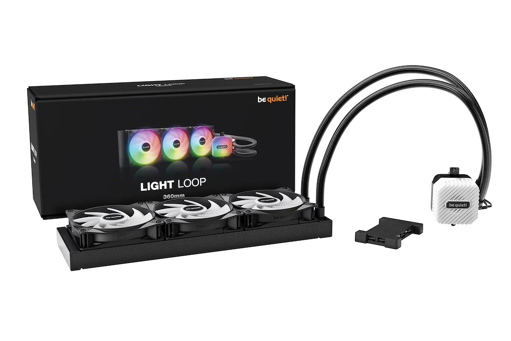 be quiet! LIGHT LOOP, 360mm Black [LGA-1851 Default ILM and RL-ILM support], Pump with progressive IC, Three Light Wings LX PWM high-speed fans 120mm, ARGB-PWM hub for impressively vibrant ARGB il...