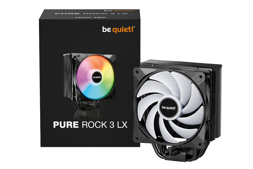 be quiet! PURE ROCK 3 LX [LGA-1851 Default ILM and RL-ILM support/AM5], 190W TDP, Light Wings LX 120mm PWM ARGB fan max. 31.2dB(A), 4 high-performance 6mm heat pipes with HDT technology