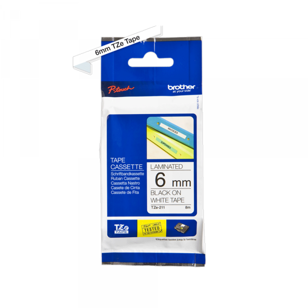 Brother TZe-211 crna na belo 6mm