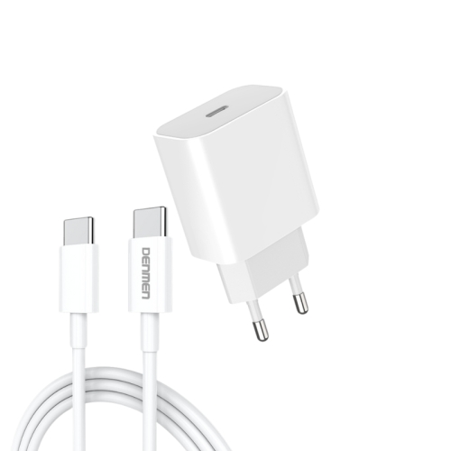 vDENMENv DENMEN DC06T Punjač za mobilne Type C 20W Fast + Type C kabl BELI