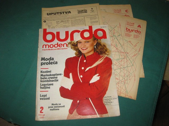 Burda Moden 2/1980. nemački + krojevi + prevod