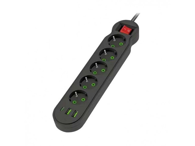 Produžni kabl sa 5 mesta 2m sa USB-A i USB-C utičnicama NV554U-2/BK