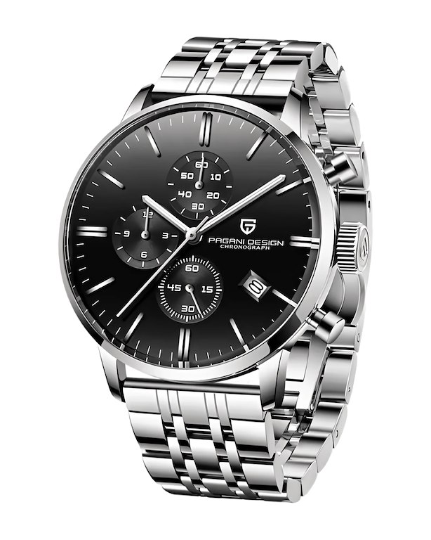 Muški Sat Pagani Design PD2720 Flight Chronograph - Crno-Srebrna Boja