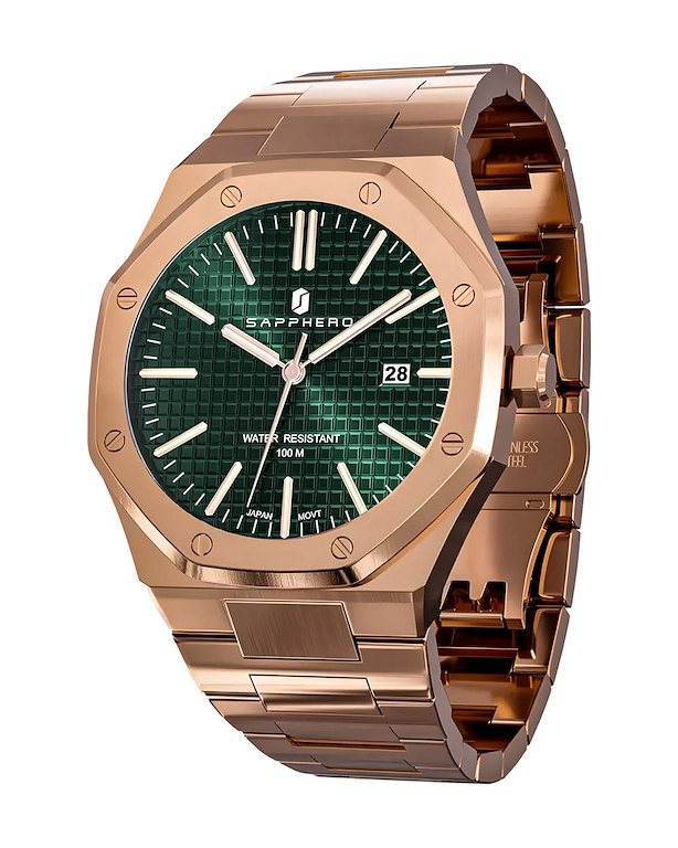 Muški Poslovni Sat SAPPHERO SO2110G - Rose Gold-Zelena Boja